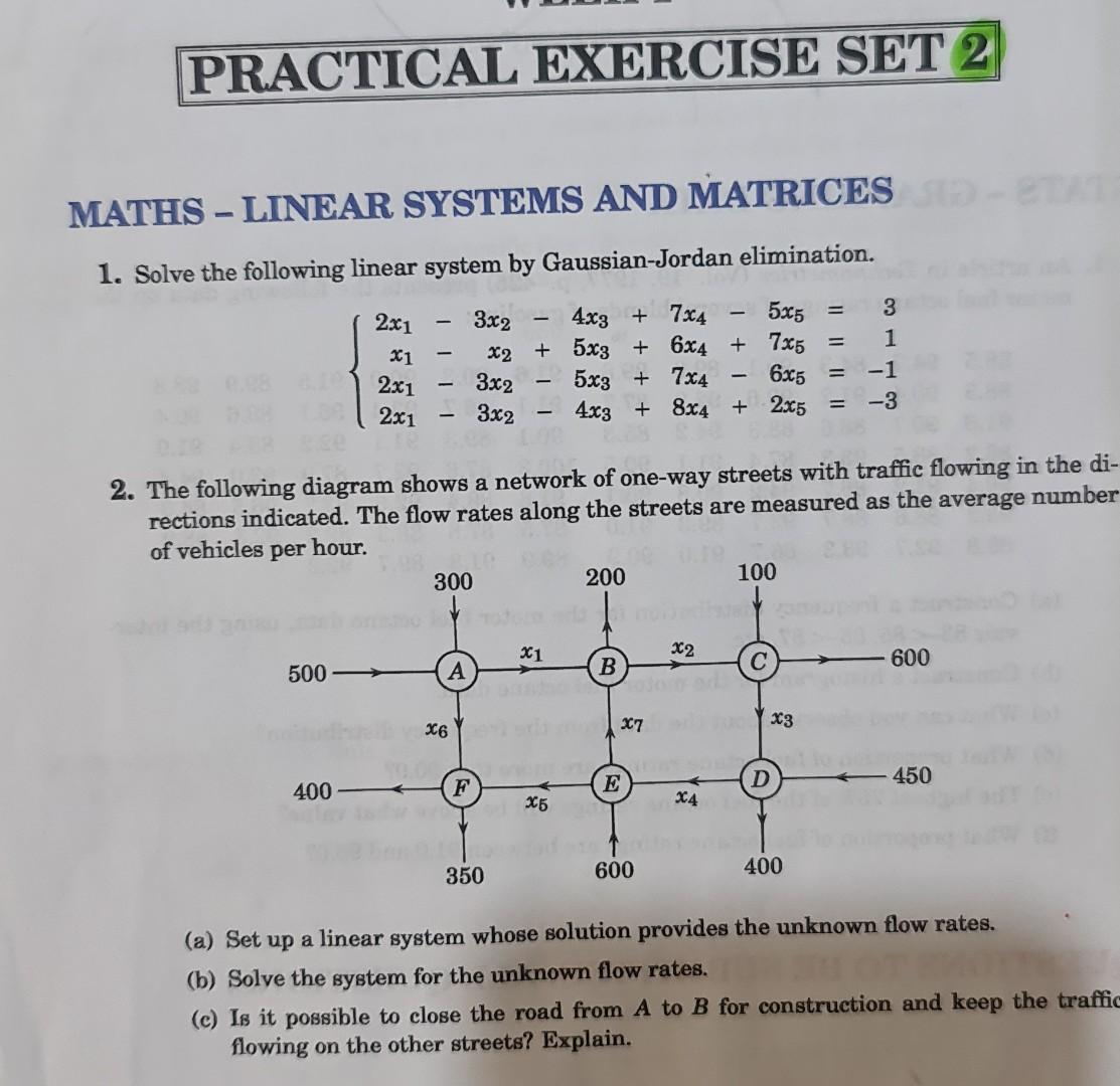 Solved PRAC'ICAL EXERCISE SET 2 MATHS - LINEAR SYSTEMS AND | Chegg.com