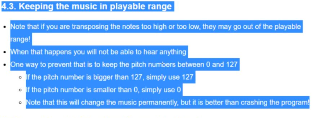 Solved 4.3. Keeping the music in playable range - Note that | Chegg.com