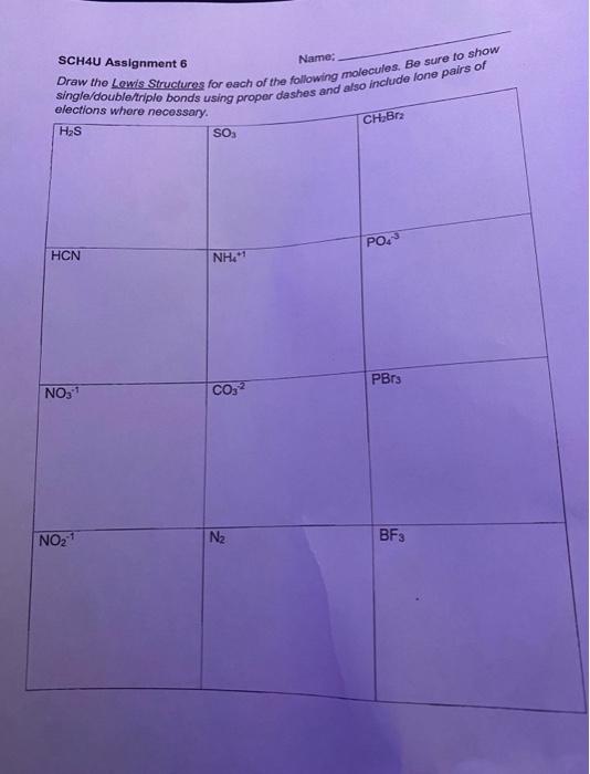 Solved SCH4U Assignment 6 Name: 3. Be sure to show | Chegg.com