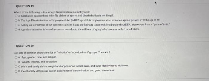 Solved Which of the following is true of age discrimination | Chegg.com