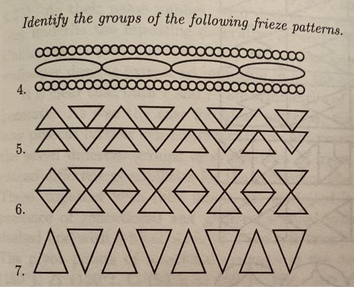 Solved Identify the groups of the following frieze patterns. | Chegg.com