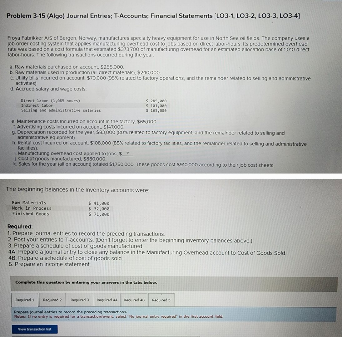 Solved Problem 3-15 (Algo) ﻿Journal Entries; T-Accounts; | Chegg.com