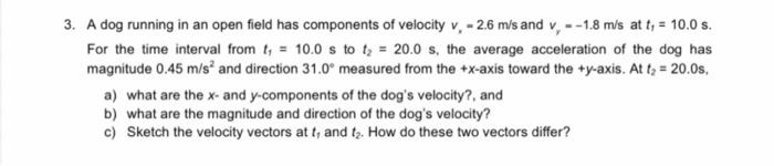 Solved 3. A dog running in an open field has components of | Chegg.com