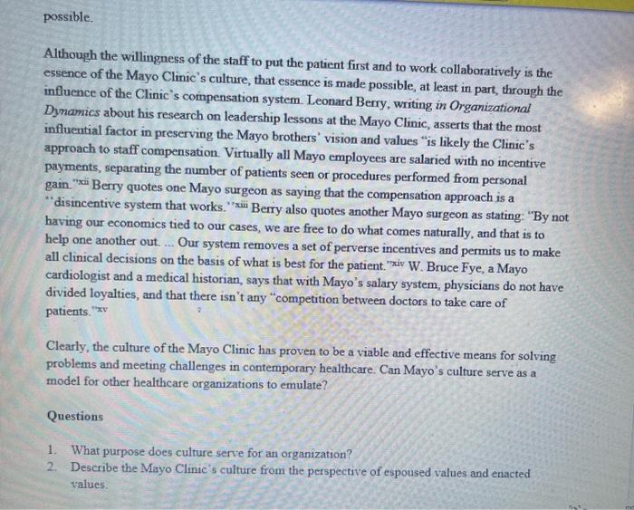 Solved ASSIGNMENT 10 - The Mayo Clinic: An Enduring | Chegg.com