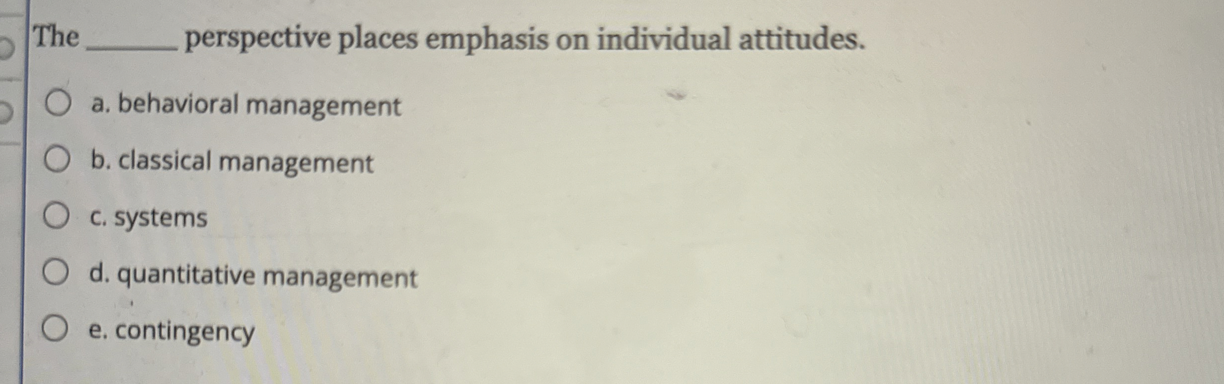 Solved The perspective places emphasis on individual | Chegg.com