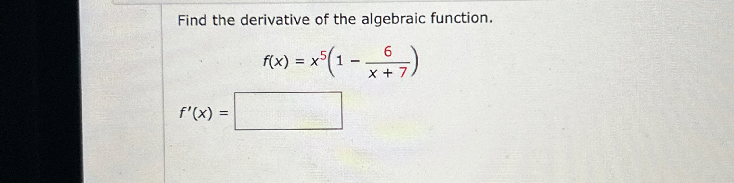 Solved Find the derivative of the algebraic | Chegg.com