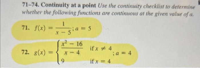 Solved 71-74. Continuity at a point Use the continuity | Chegg.com