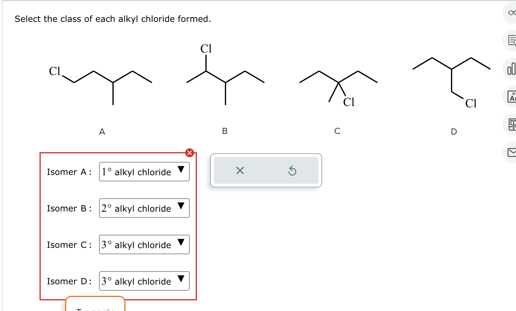 Solved Select the class of each alkyl chloride | Chegg.com