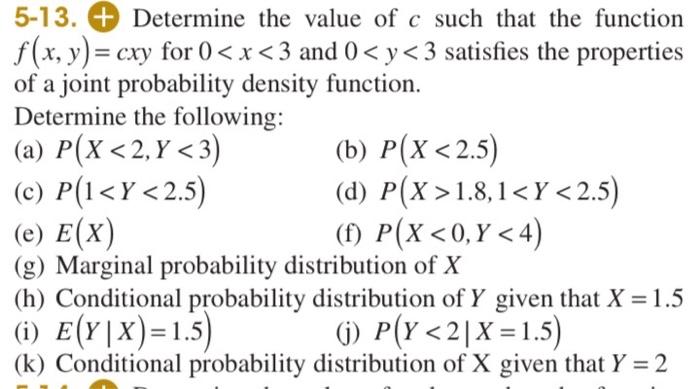 Solved 5-13. + Determine the value of c such that the | Chegg.com