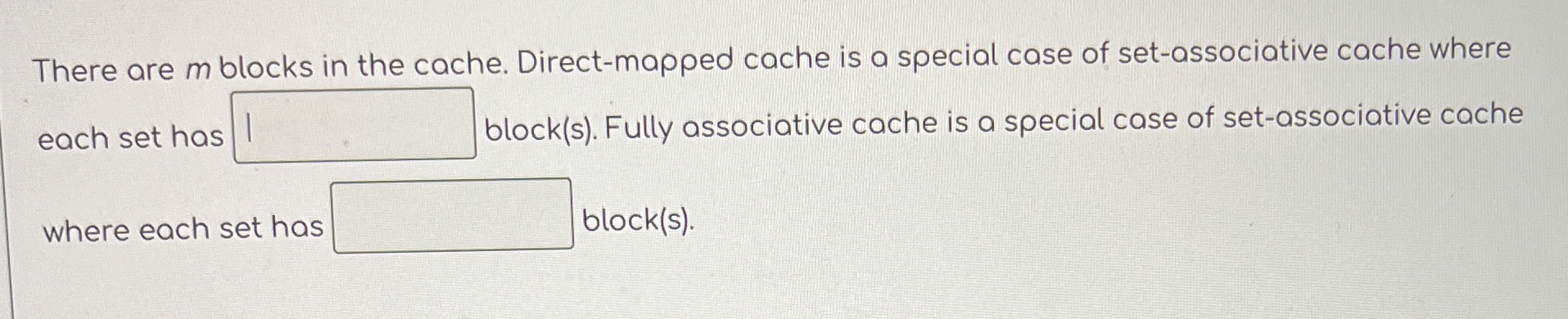 Solved There are m ﻿blocks in the cache. Direct-mapped cache | Chegg.com