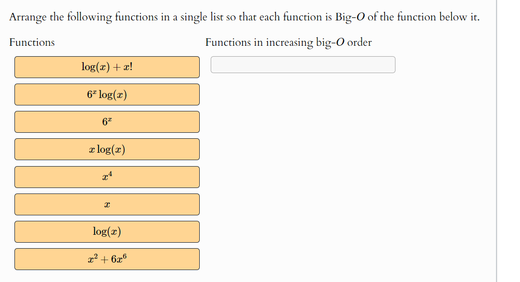 Solved Arrange the following functions in a single list so | Chegg.com