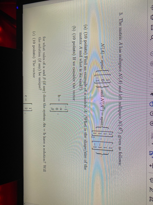 Solved 2 D + פנלוד 3. The matrix A has nullspace N(A) and | Chegg.com