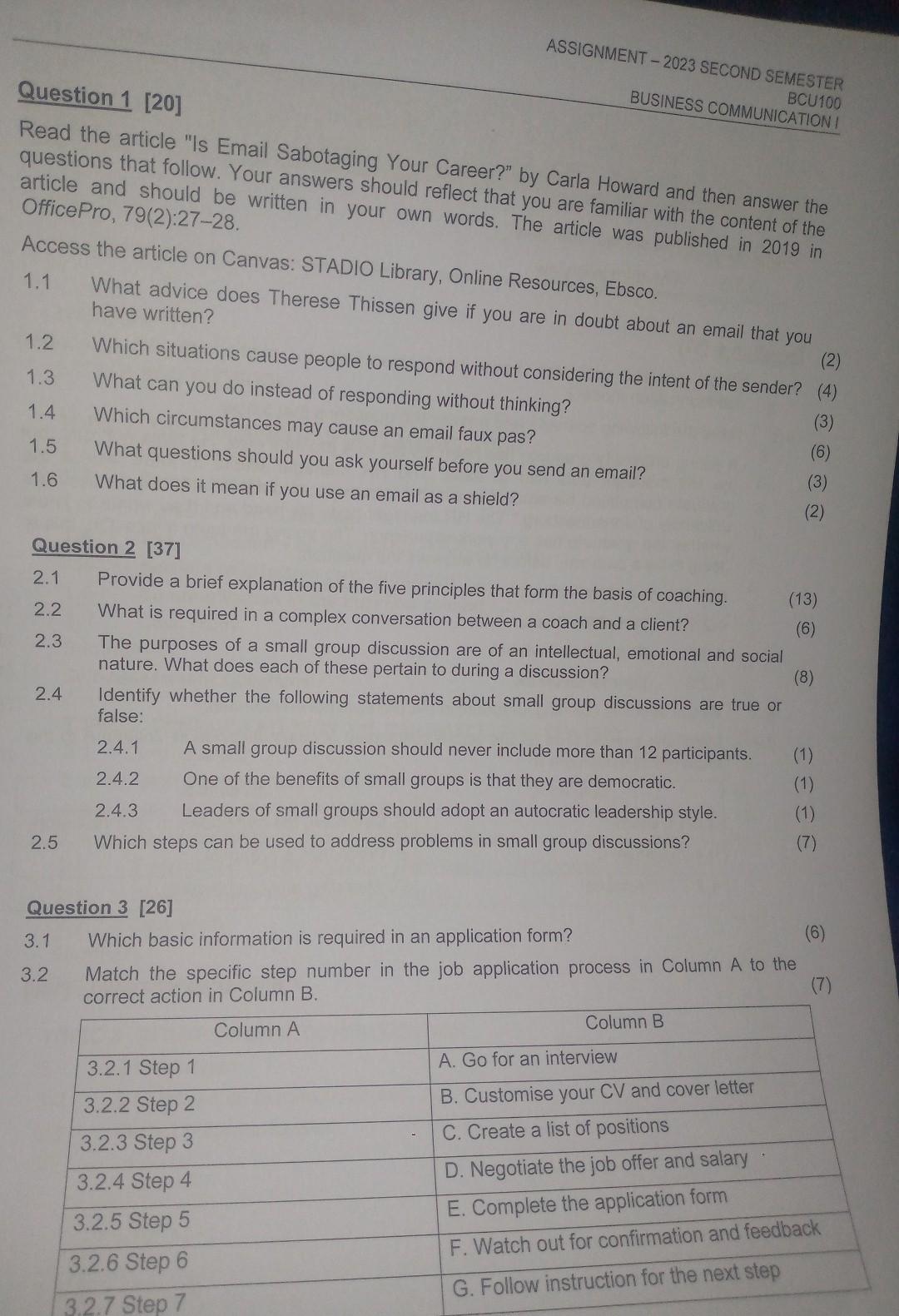 Solved Question 1 [20] EMESTER BCU100 Read the article "Is | Chegg.com