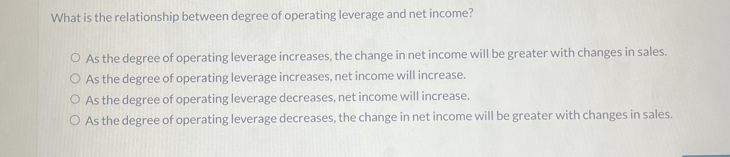 Solved What is the relationship between degree of operating | Chegg.com