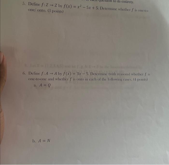 5. Detine f:Z→Z by f(x)=x2−5x+5. Determine whether f | Chegg.com