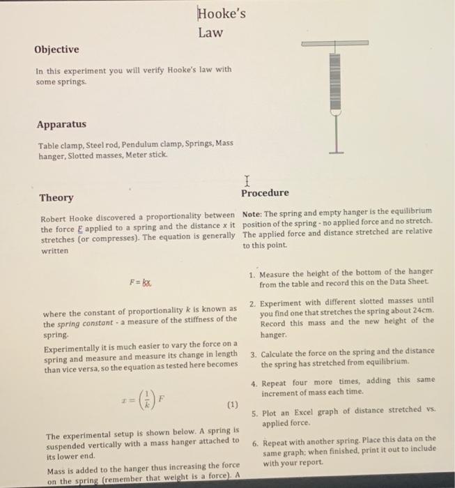 Solved Hooke's Law Objective In this experiment you will | Chegg.com