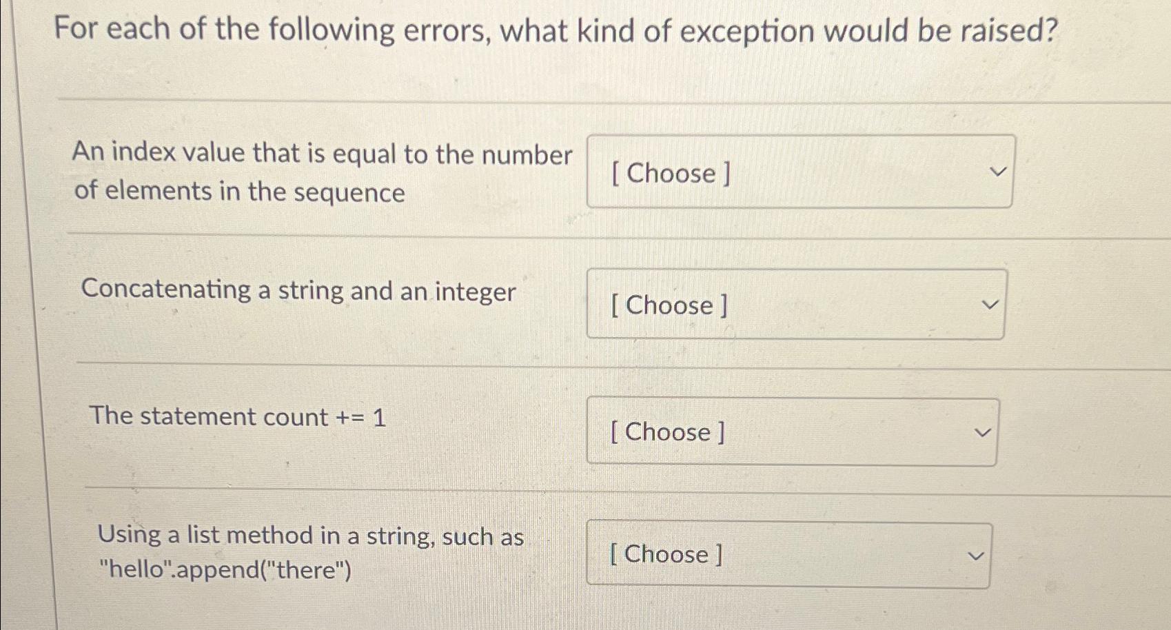 Solved For each of the following errors, what kind of | Chegg.com