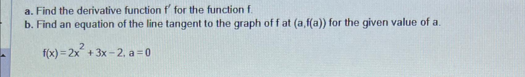 Solved a. ﻿Find the derivative function f' ﻿for the function | Chegg.com