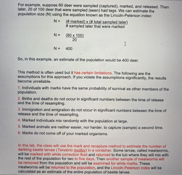 BIO182 ESTIMATING POPULATION SIZE LAB Introduction A | Chegg.com