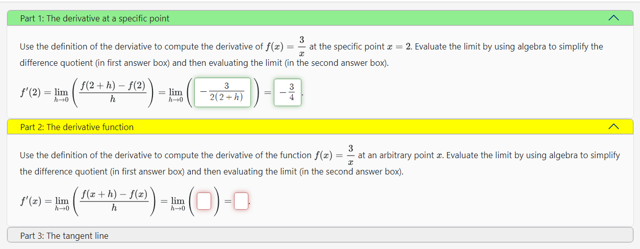 Solved Part 1: The derivative at a specific pointUse the | Chegg.com