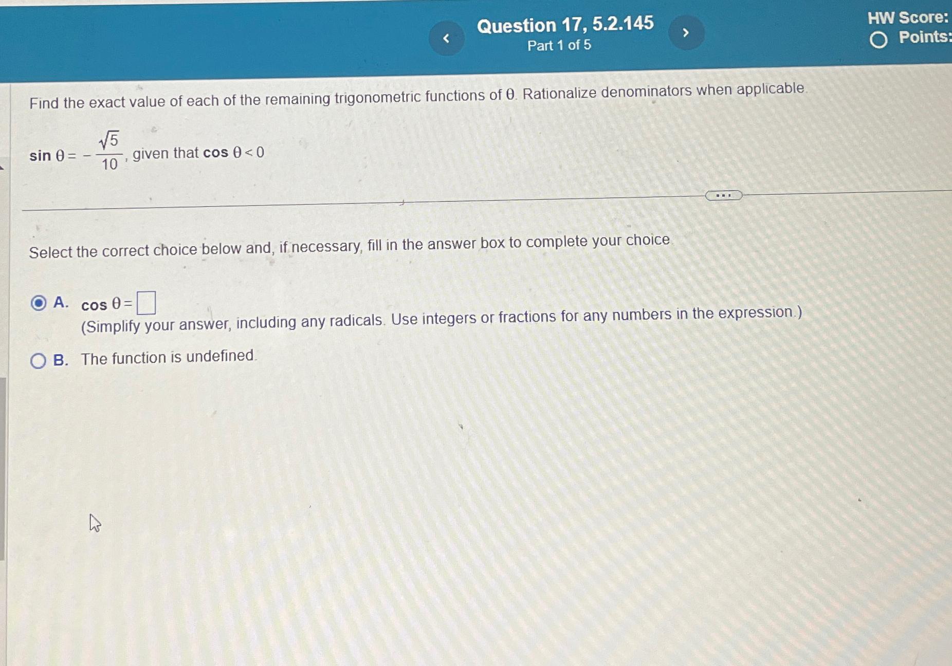 Solved Question 17, 5.2.145HW Score:Part 1 ﻿of 5Points:Find | Chegg.com
