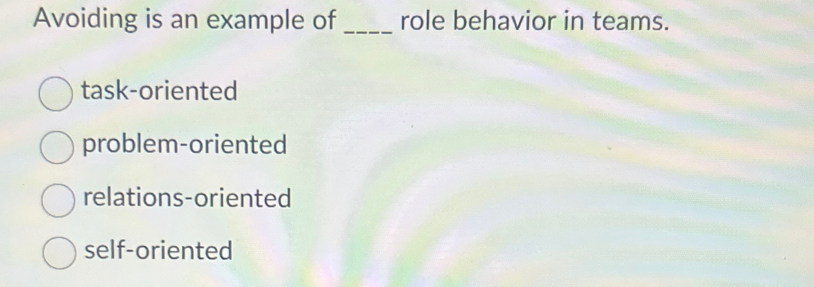 Solved Avoiding is an example of role behavior in | Chegg.com