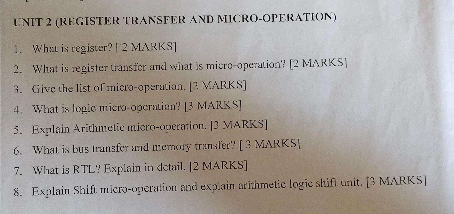 Solved UNIT 2 (REGISTER TRANSFER AND MICRO-OPERATION) 1. | Chegg.com