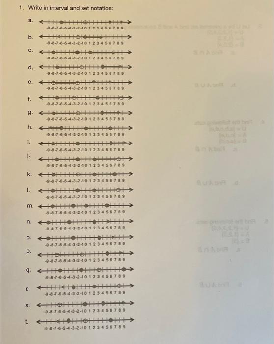 1. Write in interval and set notation: a. b. c. d. e. | Chegg.com