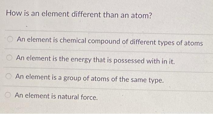 Solved How is an element different than an atom? An element | Chegg.com