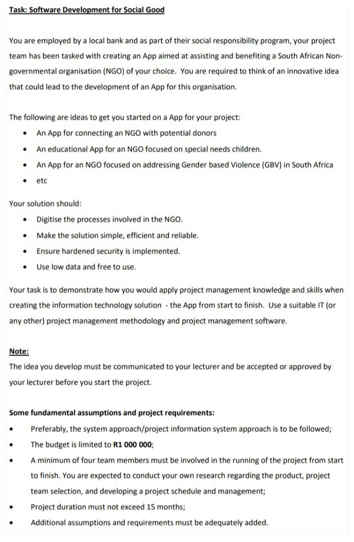 Solved Task: Software Development for Social Good You are | Chegg.com