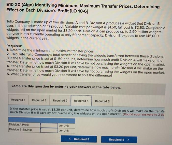 Solved E10-20 (Algo) Identifying Minimum, Maximum Transfer | Chegg.com
