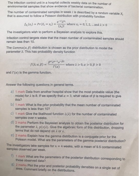 Solved The infection control unit in a hospital collects | Chegg.com