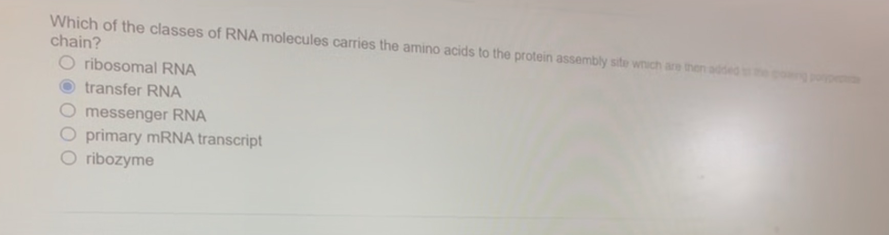 Solved chain?ribosomal RNAtransfer RNAmessenger RNAprimary | Chegg.com