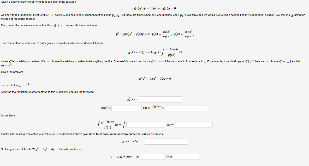 Solved Given A Second Order Linear Homogeneous Differential 0056