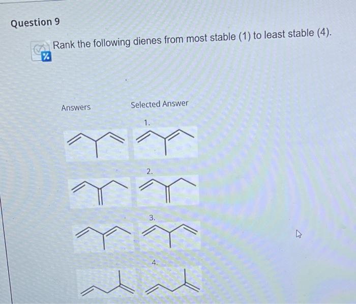 Solved Question 9 Rank the following dienes from most stable | Chegg.com