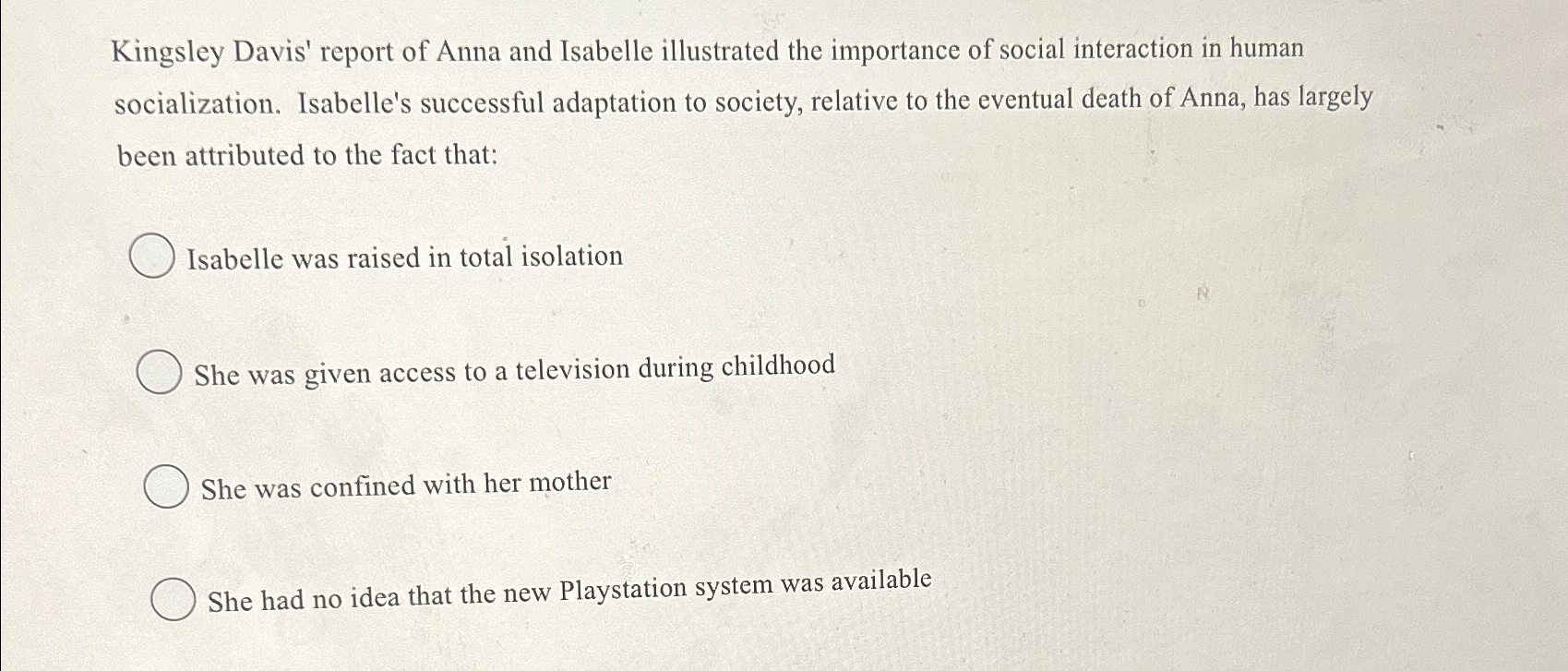 Solved Kingsley Davis' report of Anna and Isabelle | Chegg.com
