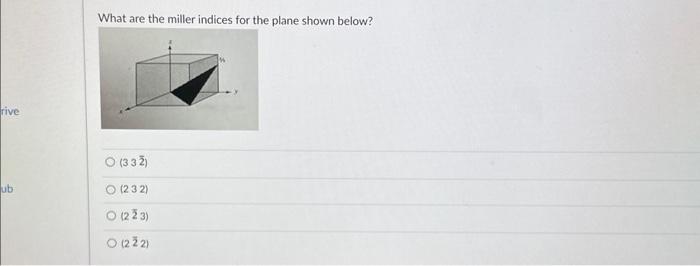 Solved What are the miller indices for the plane shown | Chegg.com