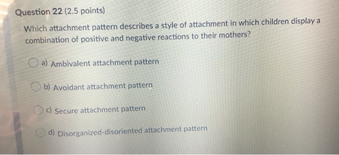 Solved Question 22 (2.5 points) Which attachment pattern | Chegg.com