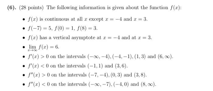 (6). (28 points) The following information is given | Chegg.com