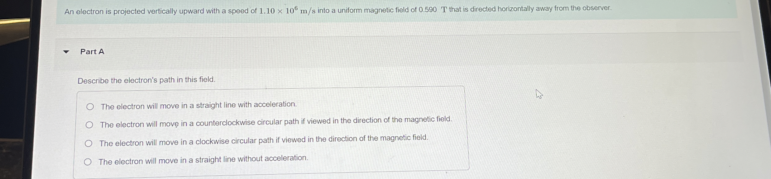Solved An electron is projected vertically upward with a | Chegg.com