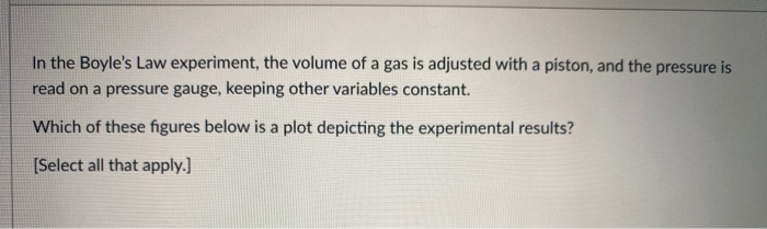 Solved In the Boyle's Law experiment, the volume of a gas is | Chegg.com