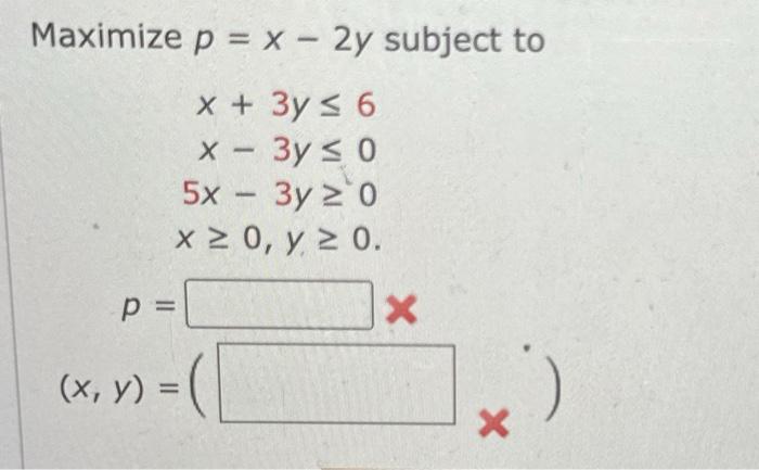 Solved ep=x−2yx+3y≤6x−3y≤05x−3y≥0x≥0,y≥0 | Chegg.com