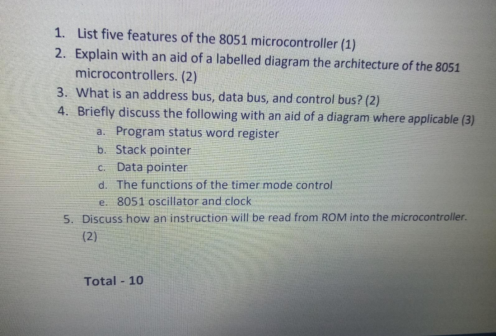 Solved 1. List five features of the 8051 microcontroller (1) | Chegg.com