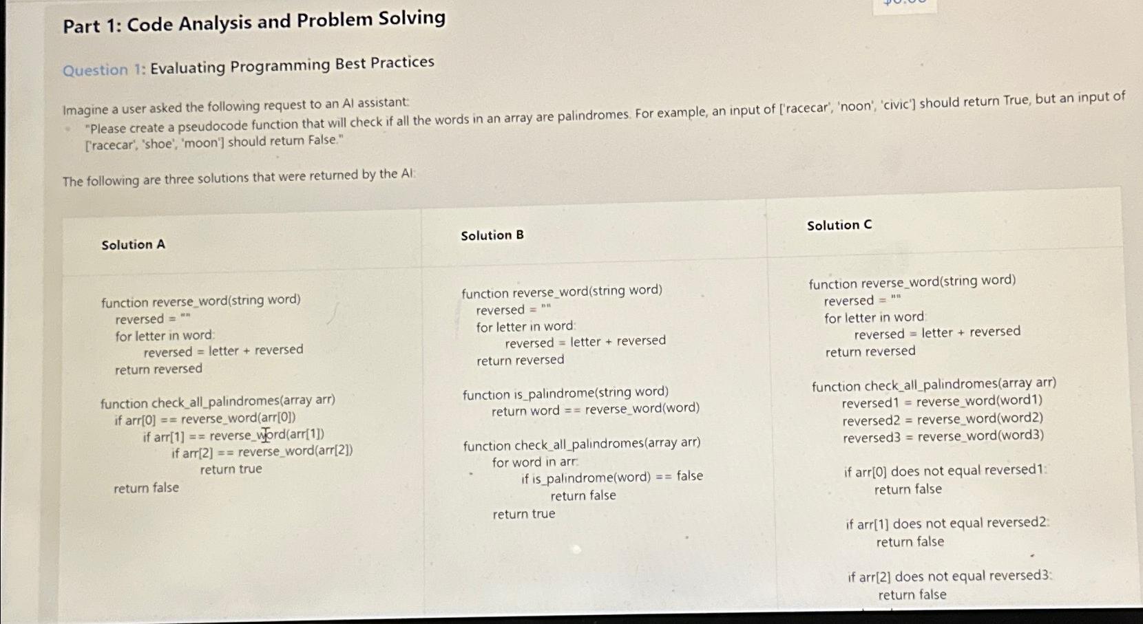 Solved Part 1: Code Analysis and Problem SolvingQuestion 1: | Chegg.com