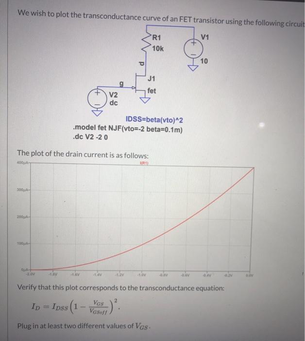 Solved We wish to plot the transconductance curve of an FET | Chegg.com