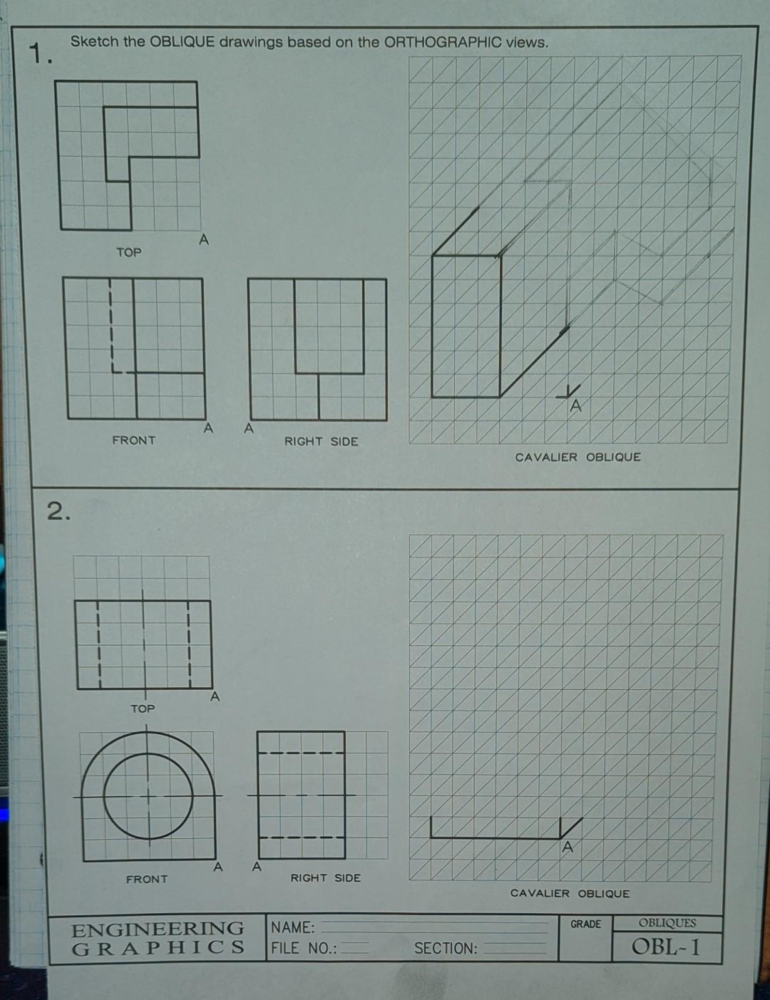 Solved Sketch the OBLIQUE drawings based on the | Chegg.com