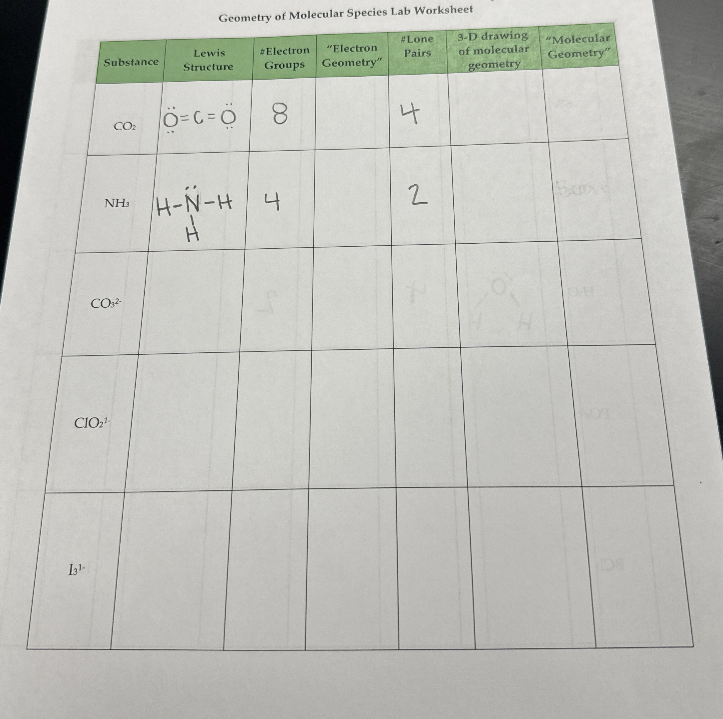 Solved Geometry of Molecular Species Lab Worksheet | Chegg.com