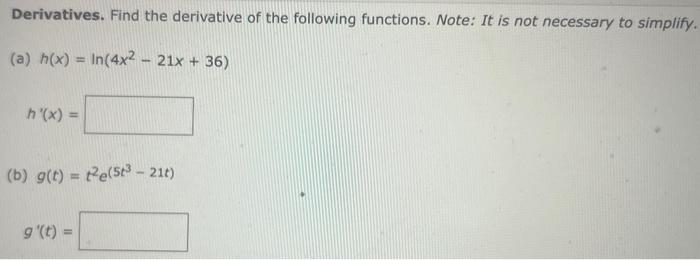 Solved Derivatives. Find the derivative of the following | Chegg.com