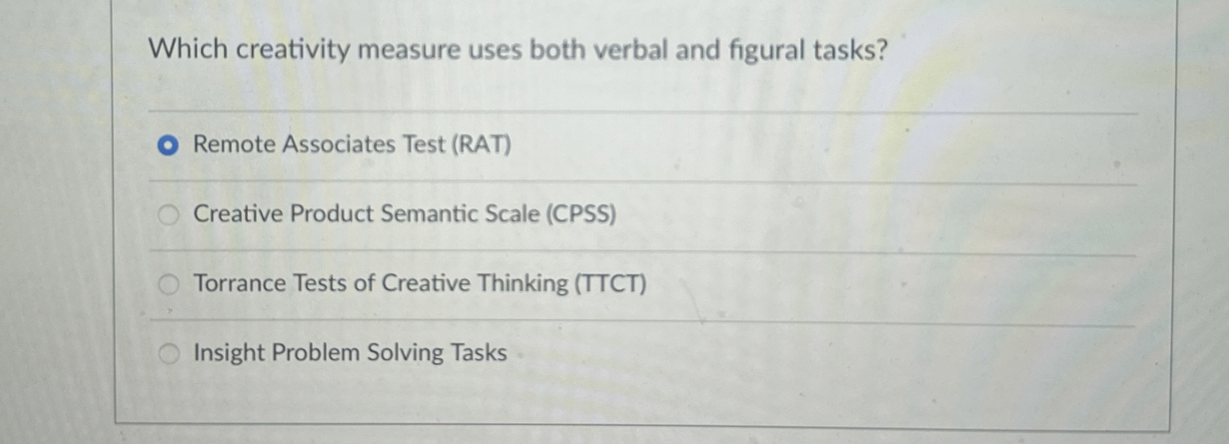 Solved Which creativity measure uses both verbal and figural | Chegg.com