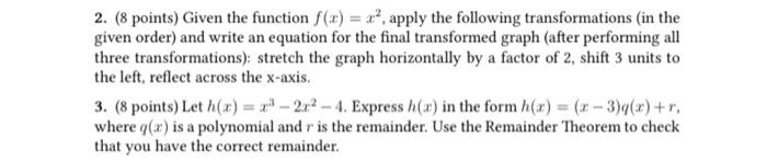 Solved 2. (8 points) Given the function f(x)=x2, apply the | Chegg.com
